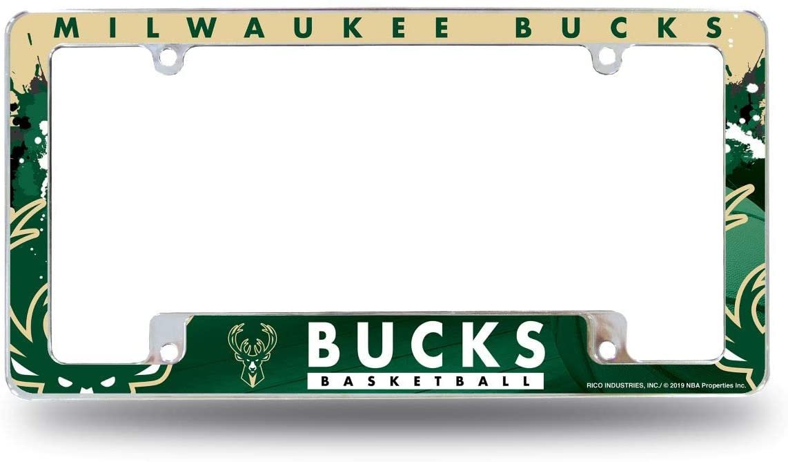 Milwaukee Bucks Metal License Plate Frame Tag Cover All Over Design He ...