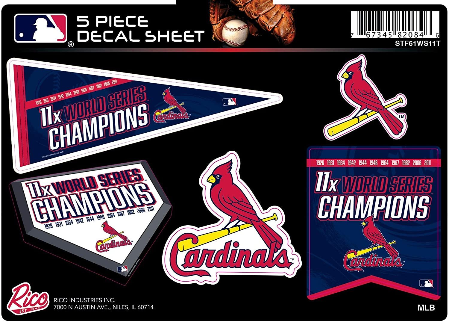 Cardinals Decal Sticker 11X Time Champions 5 Piece Multi Sheet Flat Vi ...