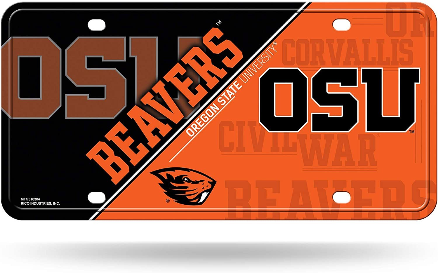 Oregon State University Beavers Metal Auto Tag License Plate, Split De ...